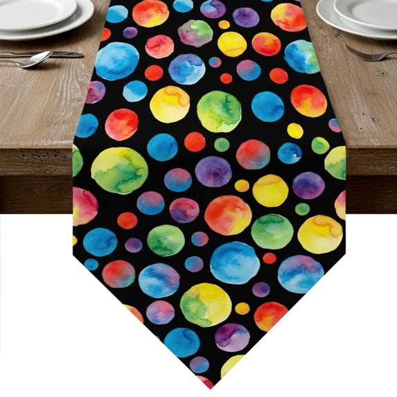 Colorful Polka Dot Table Runner Linen Burlap Table Runner 48 Inches ...