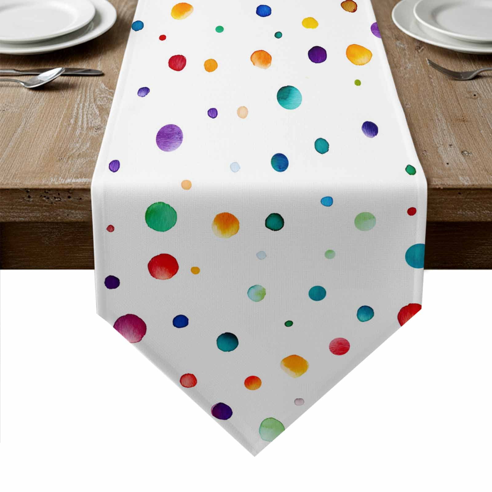 Colorful Polka Dot Table Runner Linen Burlap Table Runner 60 Inches ...