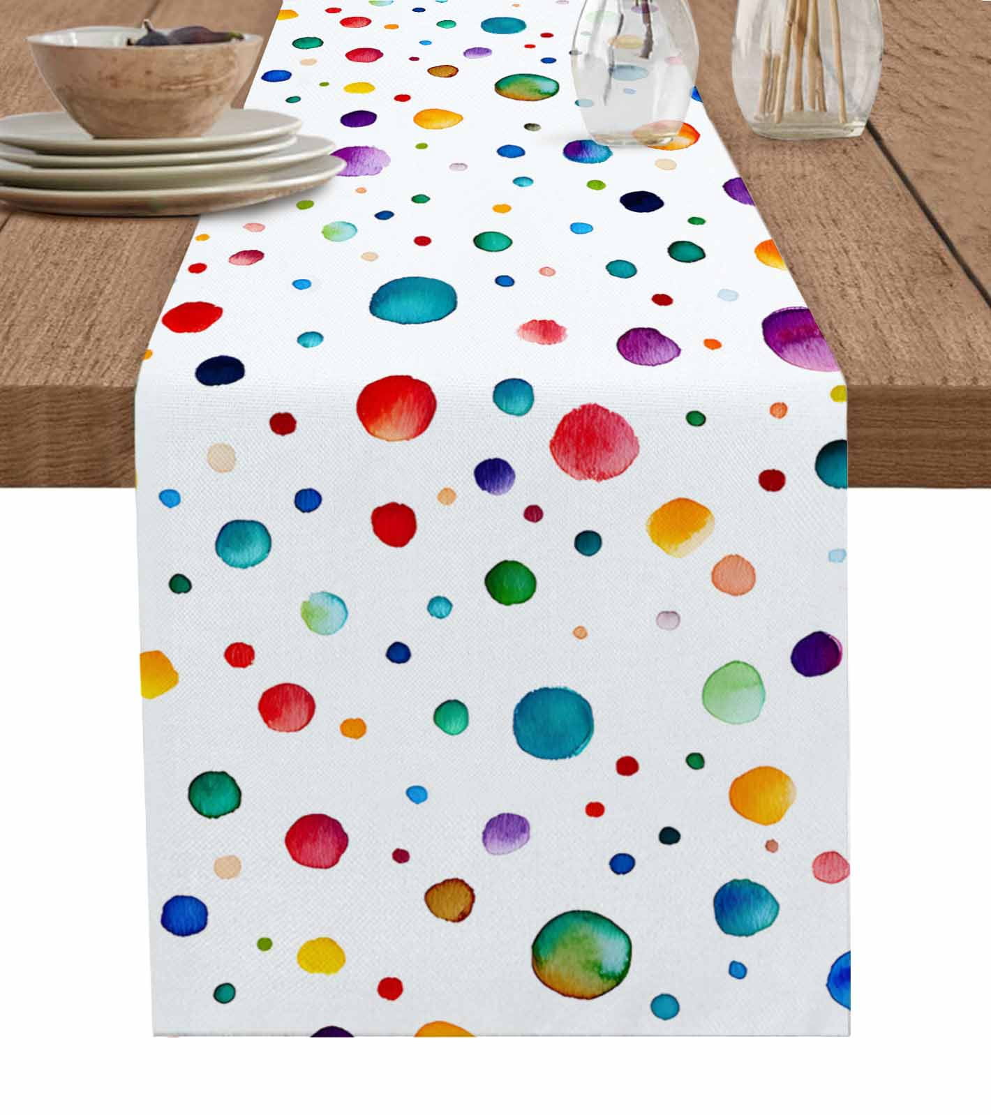 Colorful Polka Dot Table Runner Rainbow Color Polka Dots Abstract Art ...