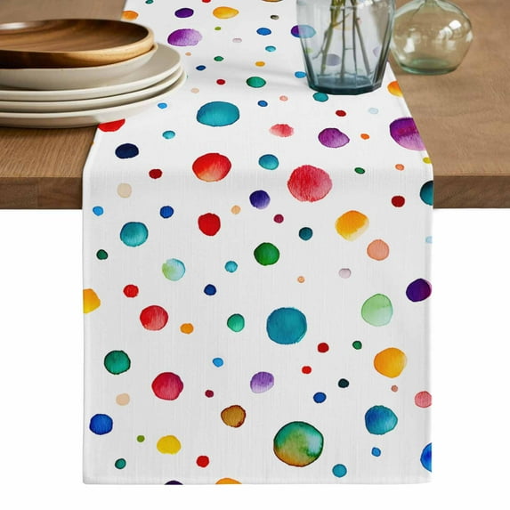 Colorful Polka Dot Table Runner, Rainbow Color Polka Dots Abstract ...