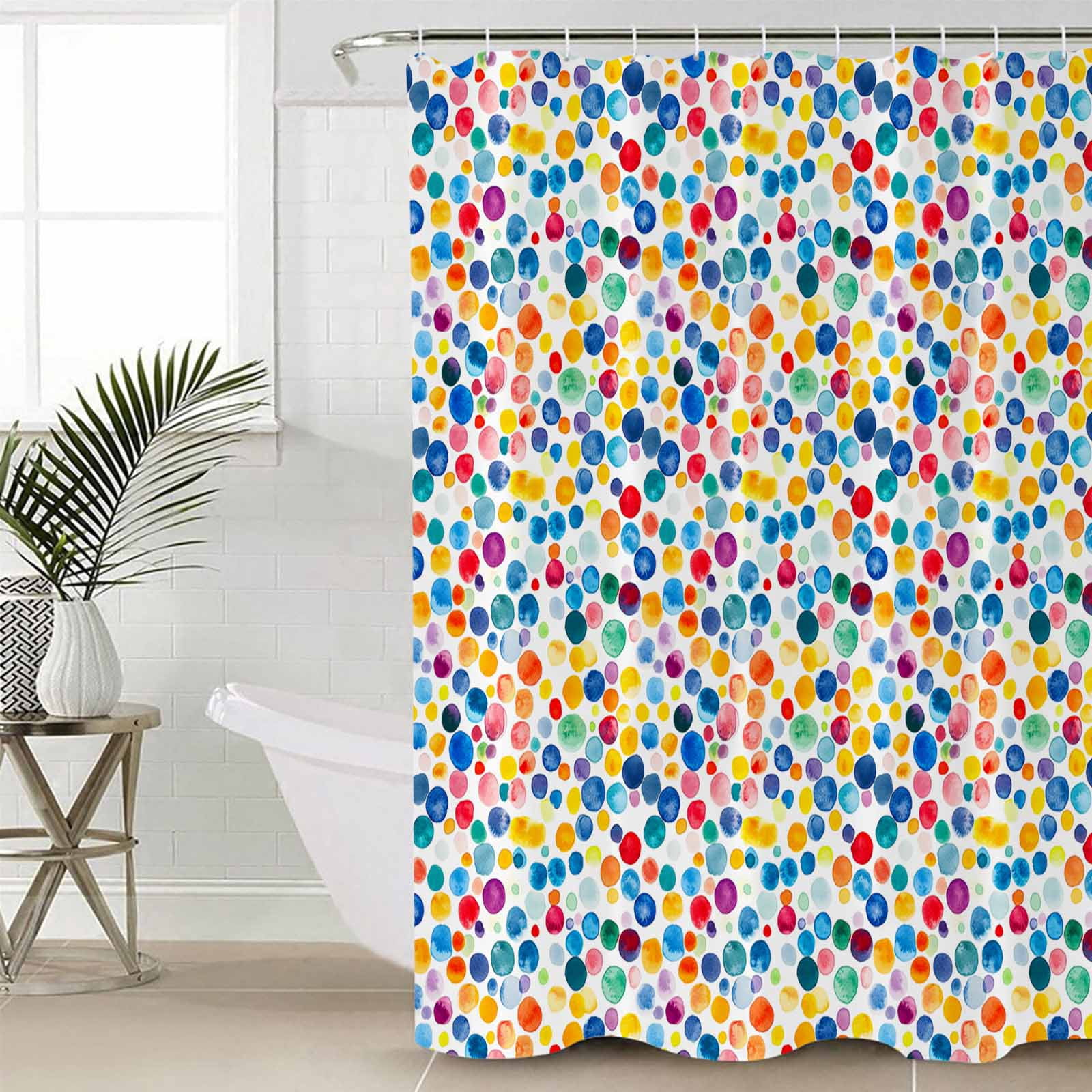 Colorful Polka Dot Waterproof Fabric Shower Curtain, Rainbow Polka Dots ...