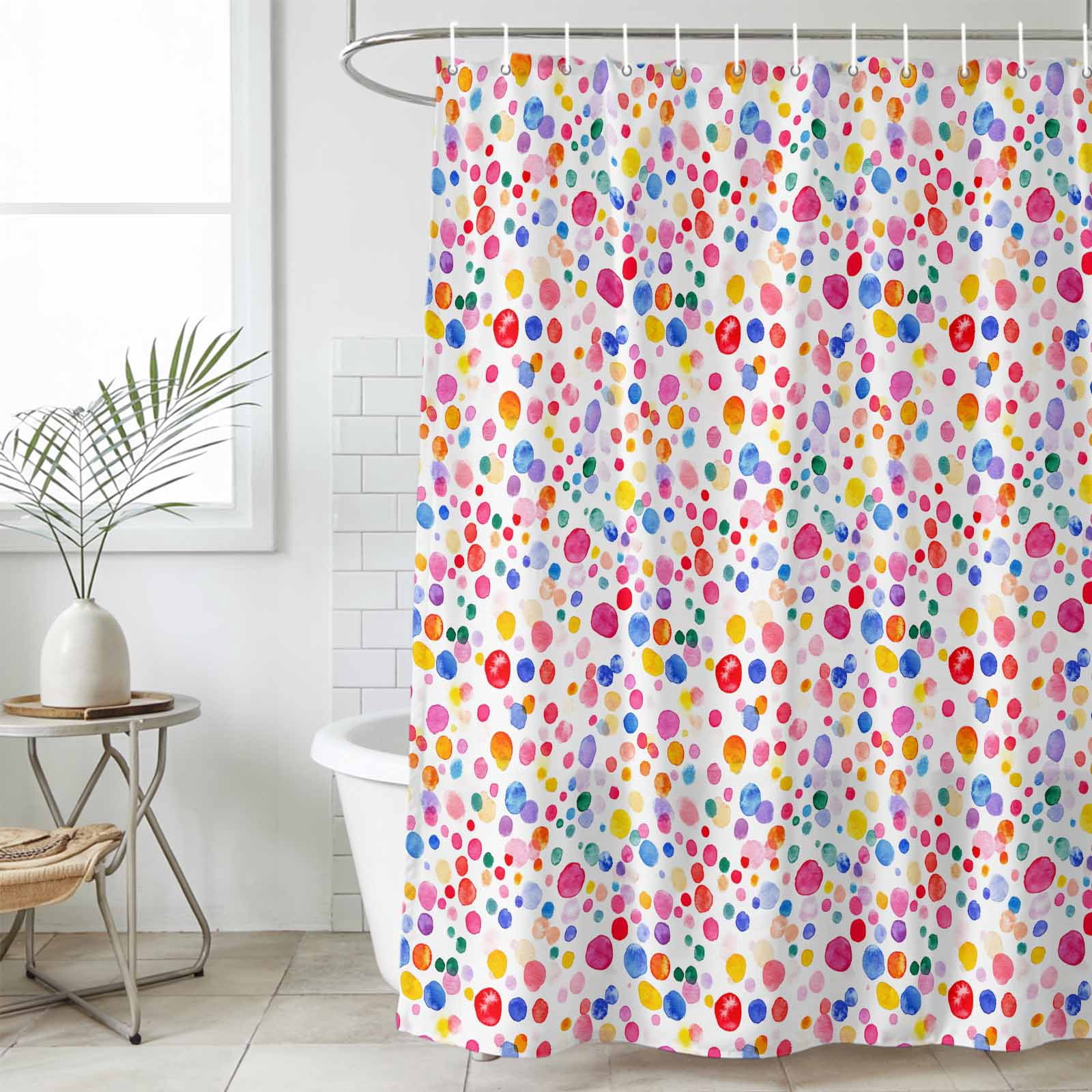 Colorful Polka Dot Waterproof Fabric Shower Curtain,Rainbow Watercolor ...