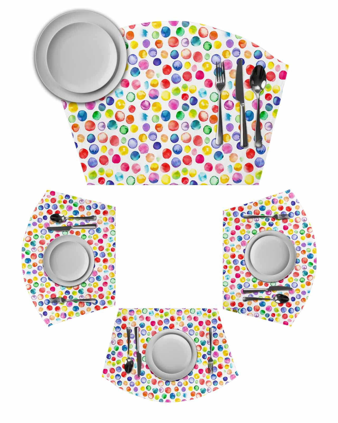 Colorful Polka Dot Wedge Shaped Placemats Set of 2, Cotton Linen Fan ...