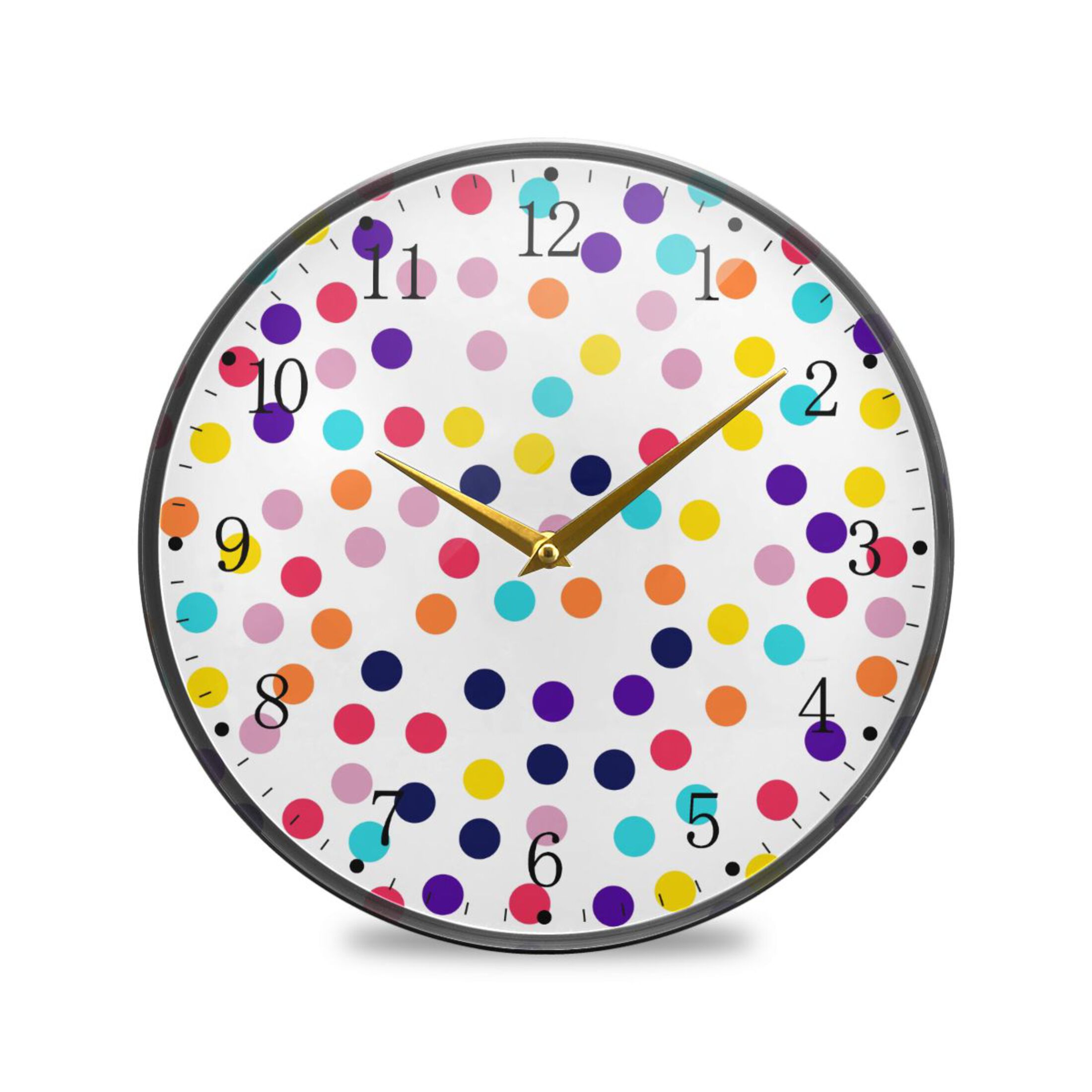 Colorful Polka Dots Acrylic Wall Clocks Quiet Round Clock Battery ...