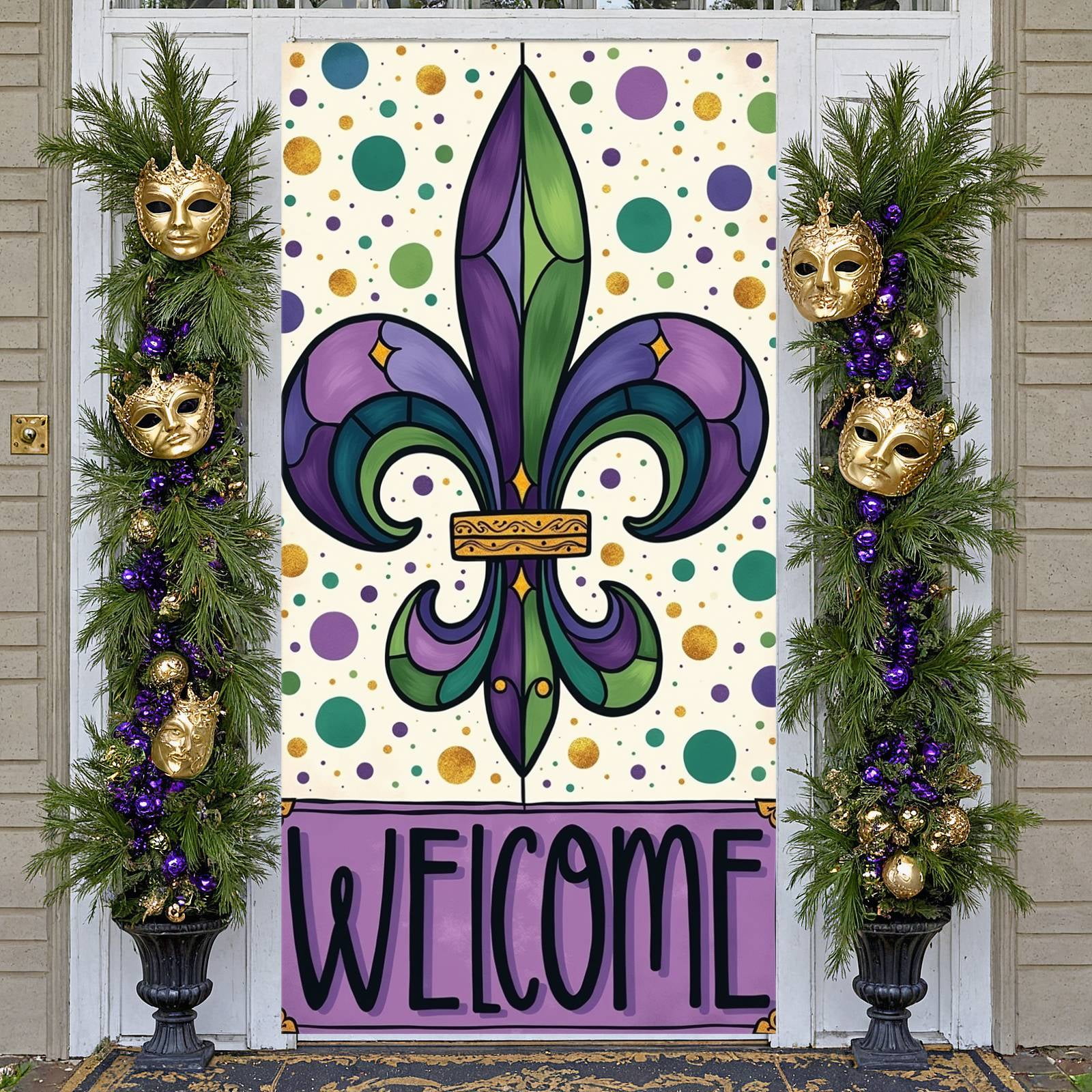 Colorful Polka Dots Mardi Gras Banner Gold Glitter Welcome Display ...