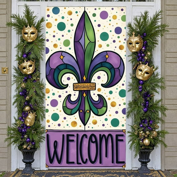 Colorful Polka Dots Mardi Gras Banner Gold Glitter Welcome Display ...