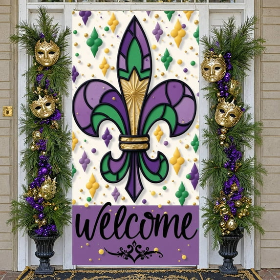 Colorful Polka Dots Mardi Gras Banner Gold Glitter Welcome Display ...