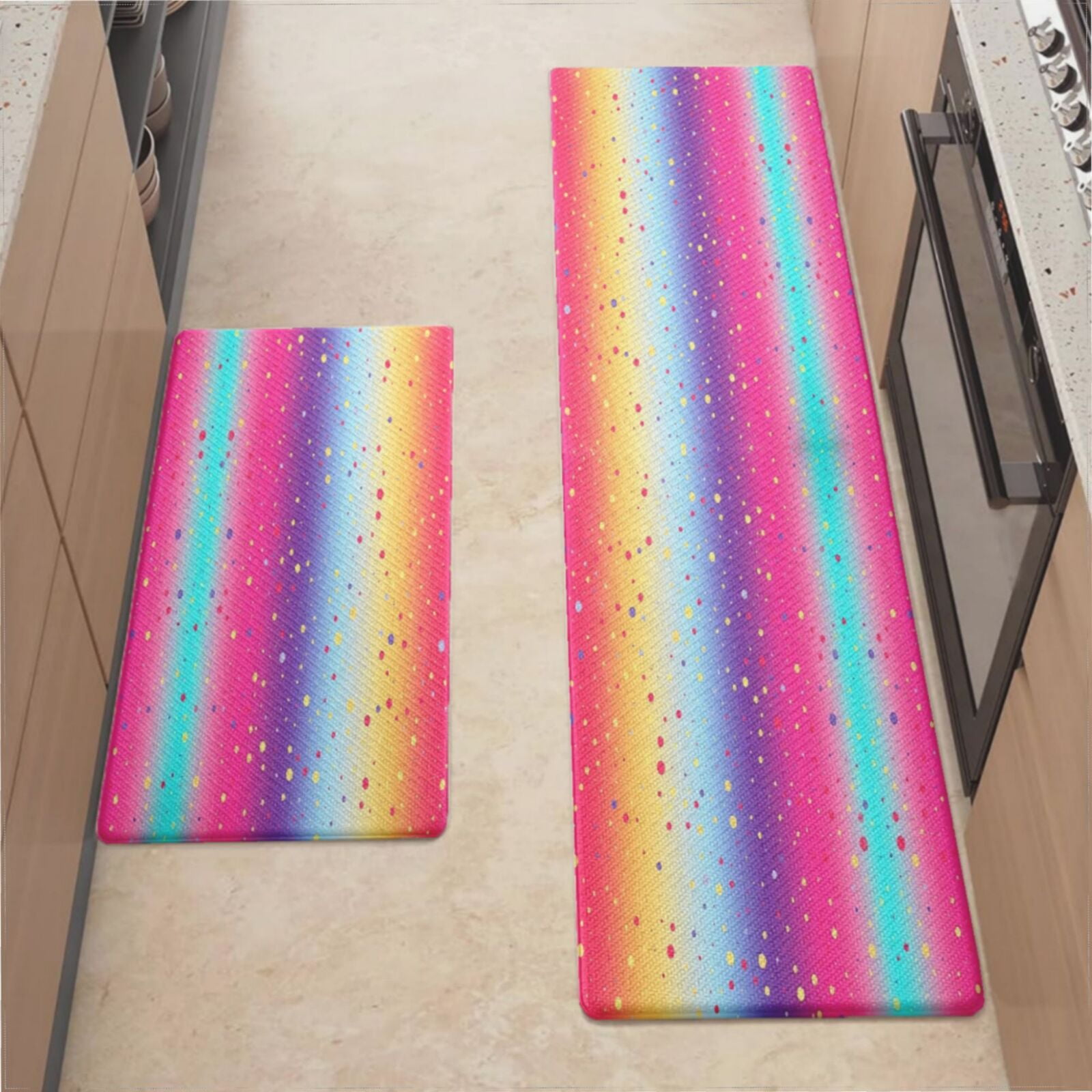 Colorful Polka Dots Pvc Kitchen Mat Runner 1 Pieces Non Slip Washable ...