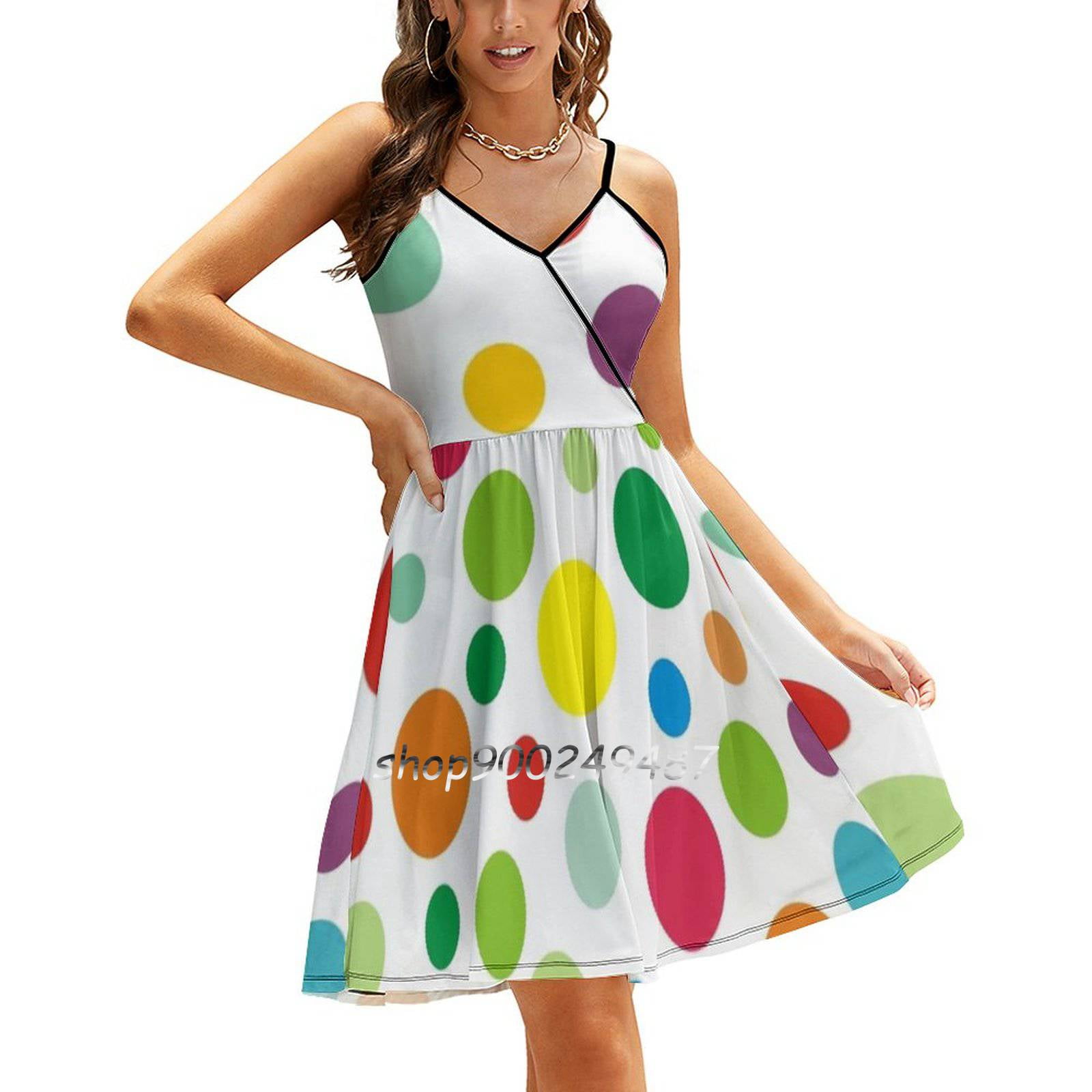 Colorful Polka Dots Square Neck Dress Sweet Summer Dress Women Elegant ...
