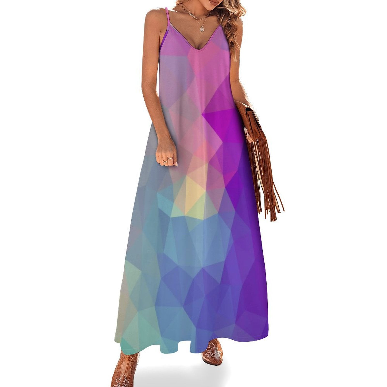 Colorful Polygon Sleeveless Dress Party Dresses Women Summer Dress ...