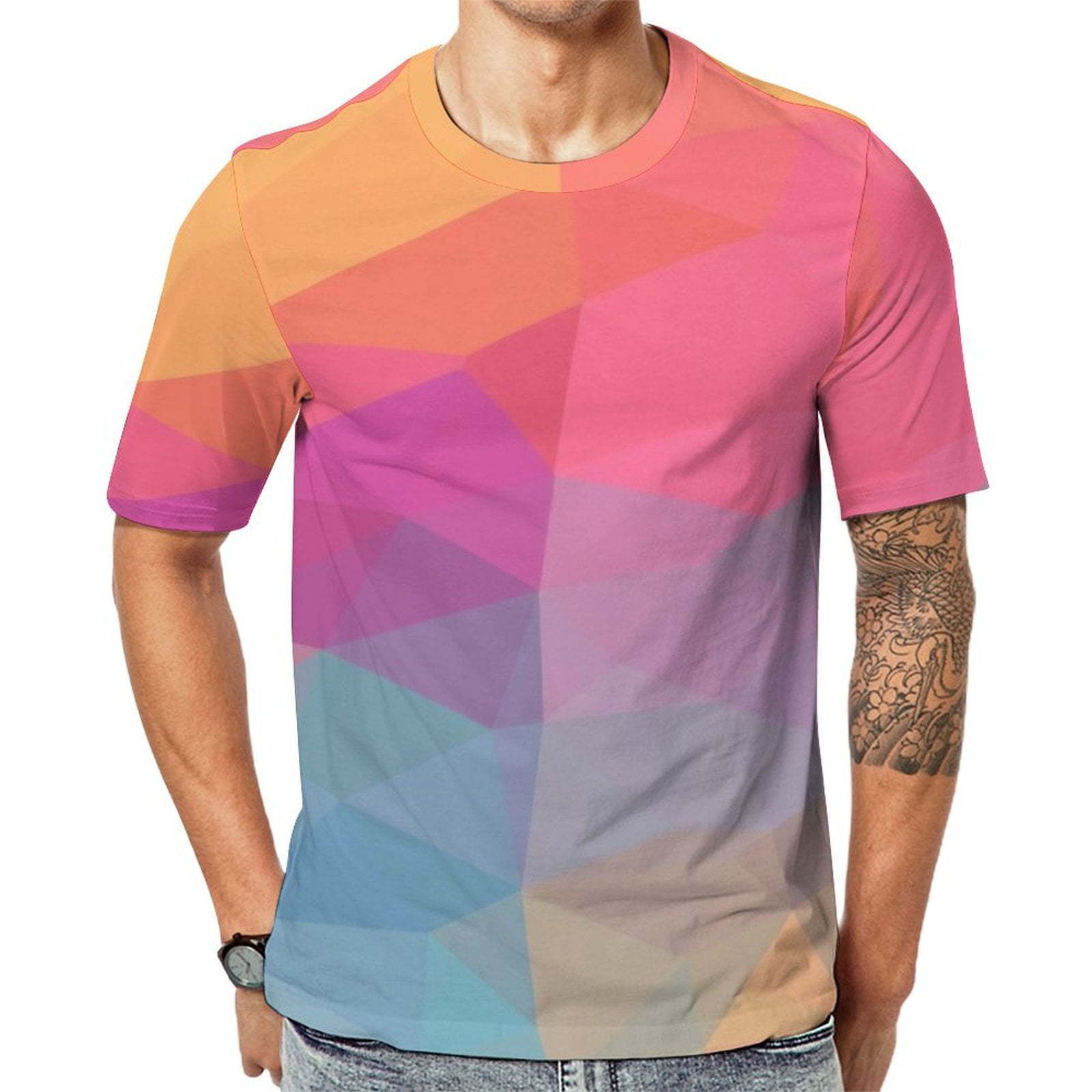 Colorful Polygon T-Shirt Man Fun Gym T Shirts Comfortable Beach Hippie ...