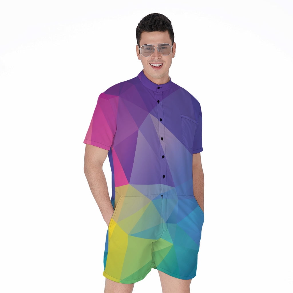 Colorful Polygonal Geometric Short Sleeve Men'S Rompers Casual Summer ...