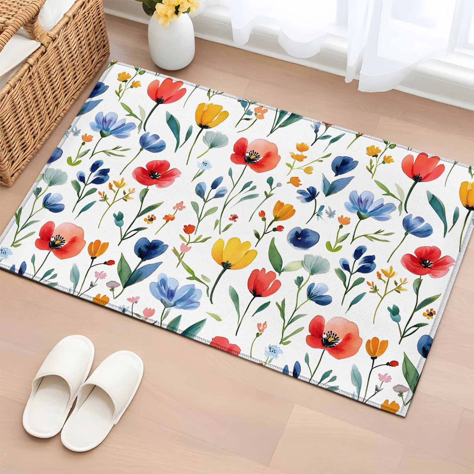 Colorful Poppies Bathroom Mats 2x3 FT, Non Slip Small Kitchen Mat ...