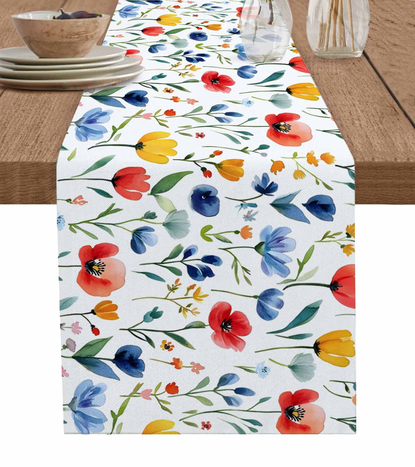 Colorful Poppies Burlap Cotton Table Runner 13x72 Inches Long, Orange ...