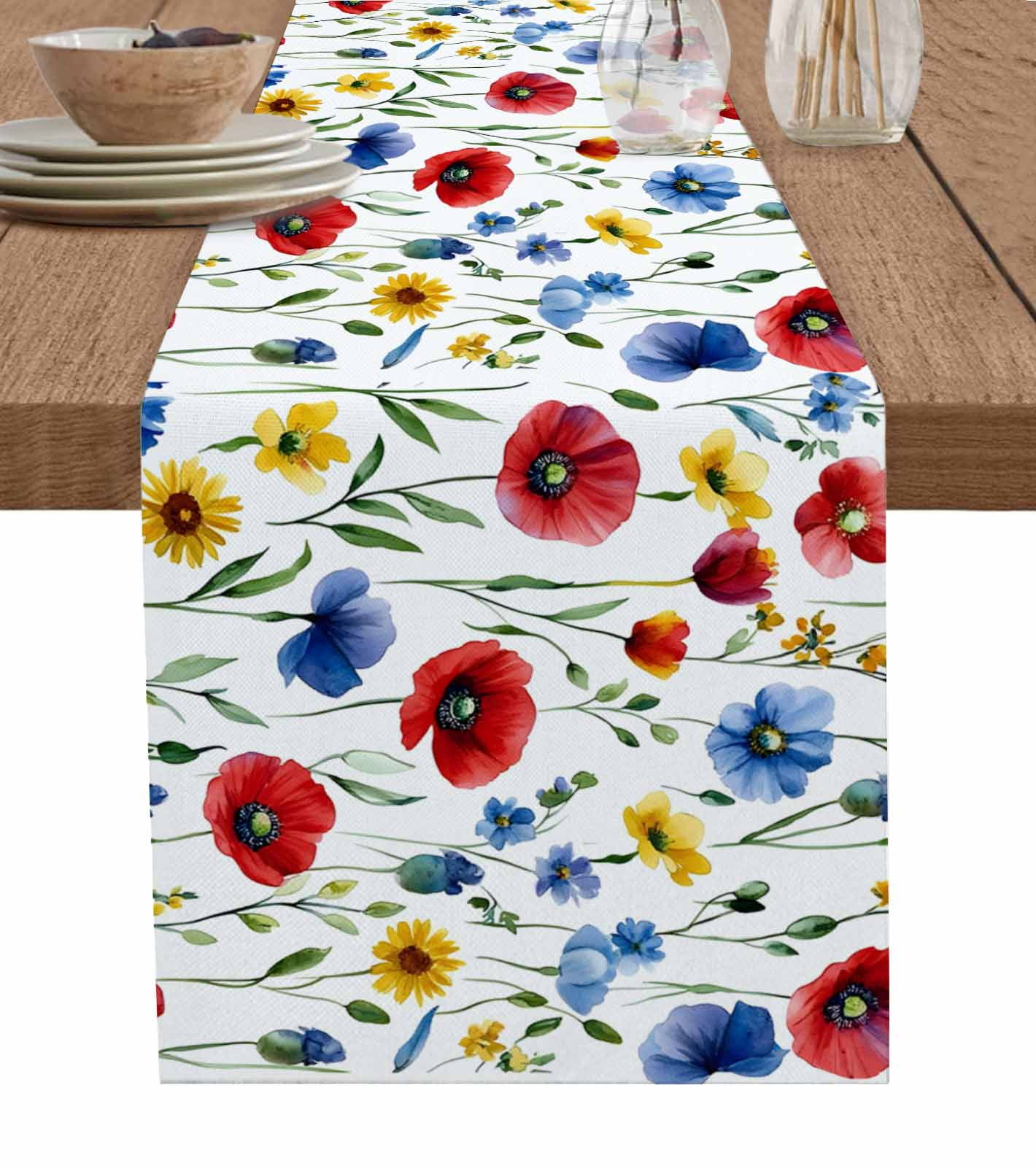 Colorful Poppies Burlap Cotton Table Runner 13x90 Inches Long, Orange ...