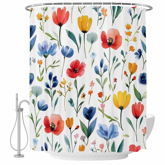 Colorful Poppies Shower Curtain Set - Small 36" x 72" Washable Bathtub ...