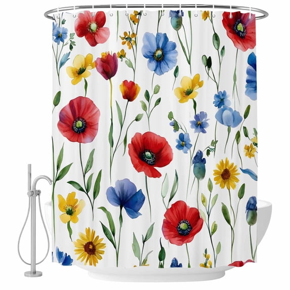 Colorful Poppies Shower Curtain Set - Small 36" x 72" Washable Bathtub ...