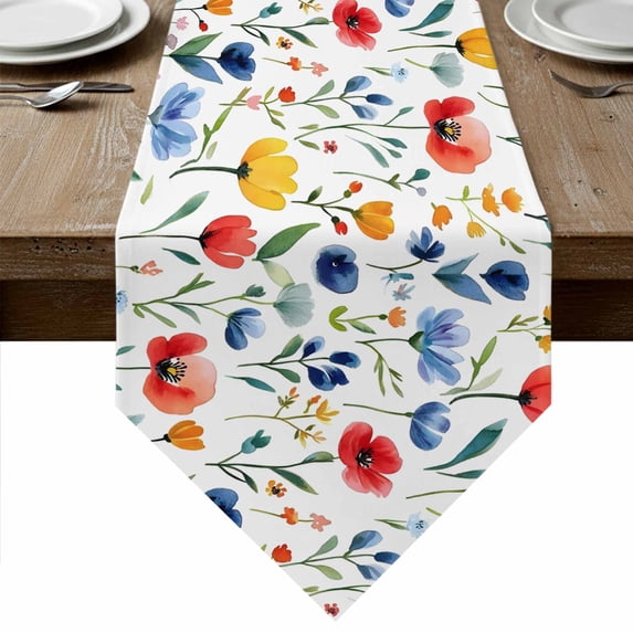 Colorful Poppies Table Runner Linen Burlap Table Runner 36 Inches Small ...