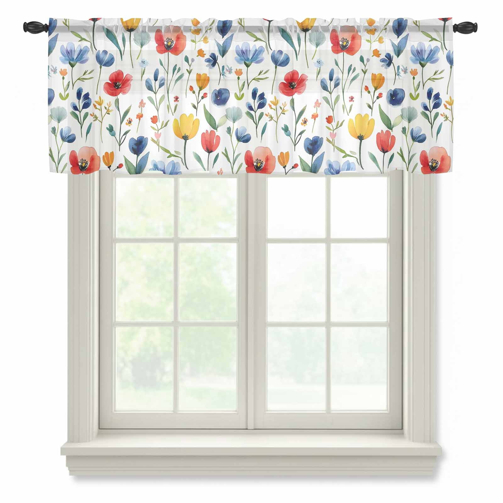 Colorful Poppies Valance Curtains for Kitchen/Living Room/Bathroom ...