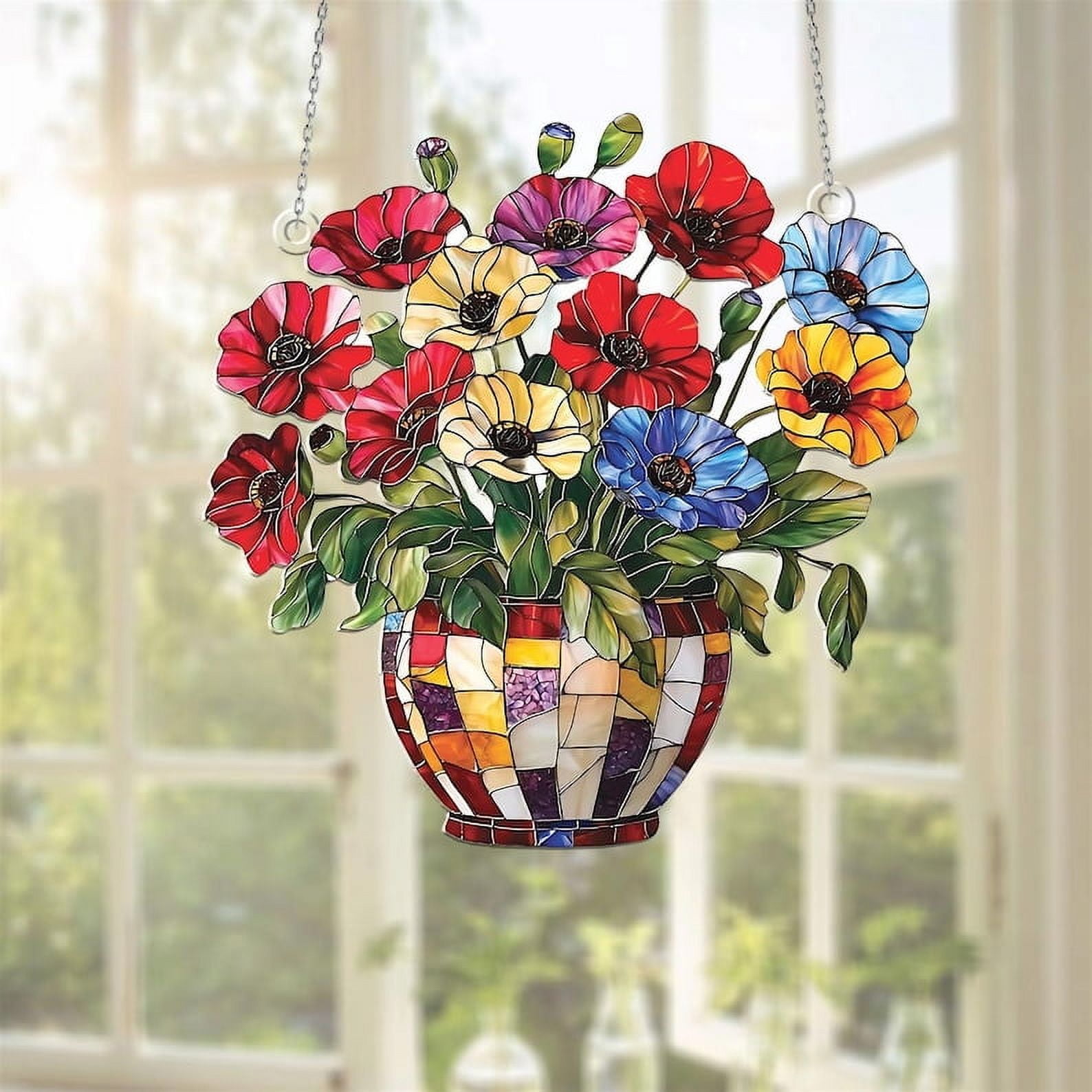 Colorful Poppy Flower Halo Acrylic Suncatcher – 2D Flat Window Hanging ...