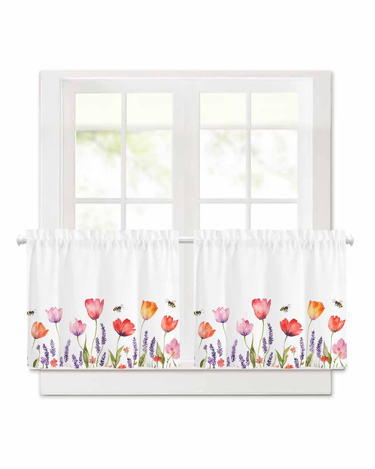 Colorful Poppy Short Blackout Curtains 30Inch Long Spring Flowers ...