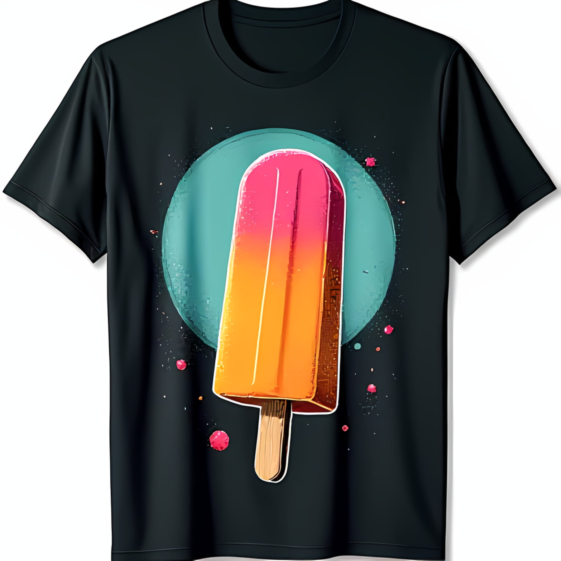 Colorful Popsicle Graphic Black T-Shirt with Fun Dot Design Summer ...
