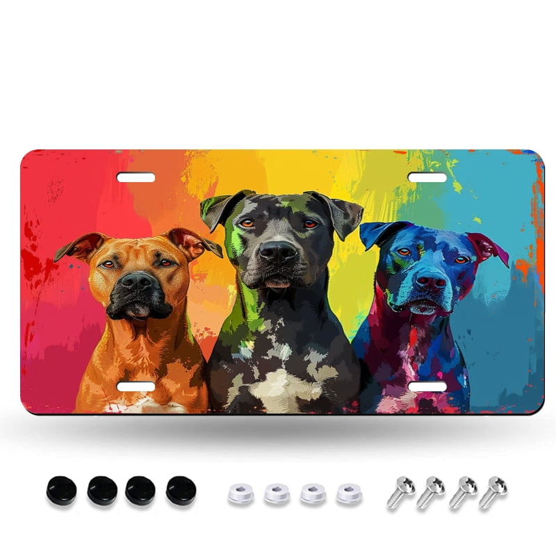Colorful Portraits of Three Distinct Dogs License Plate Frame ...