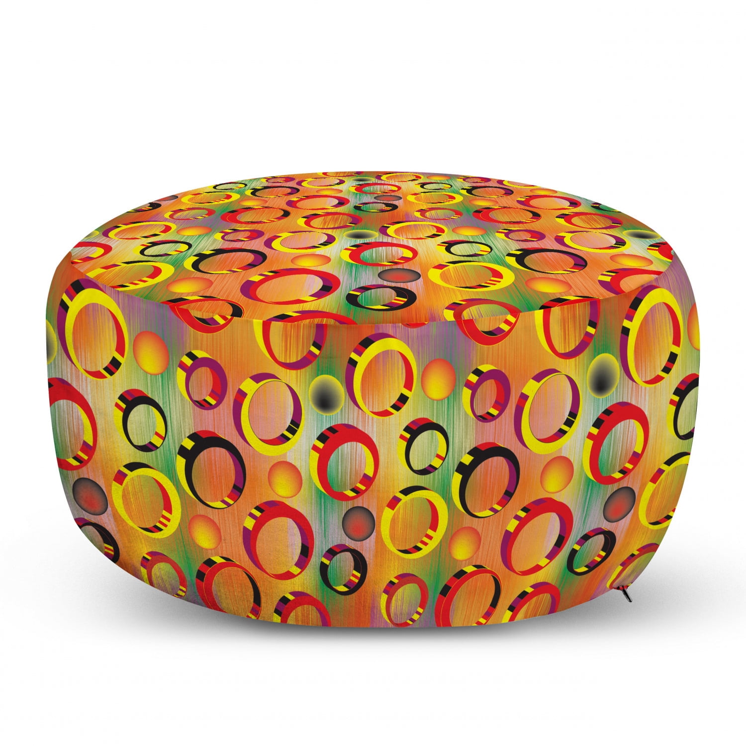 Colorful Pouf Cover with Zipper, Pattern with 3D Vibrant Colored Ring ...