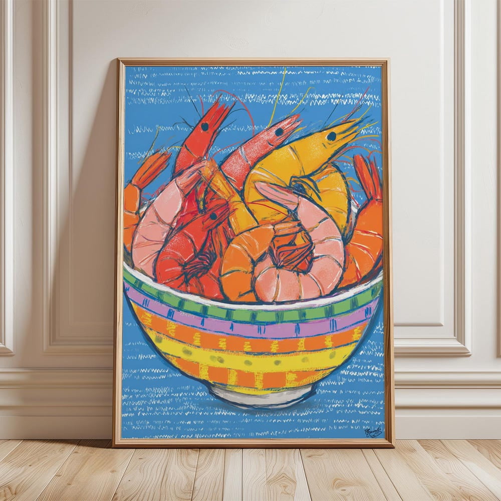 Colorful Prawn Bowl Coastal Nautical Kitchen Poster UNFRAMED PAPER ...