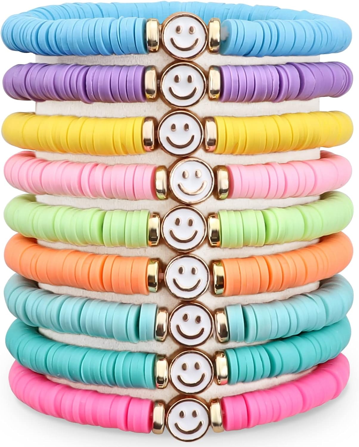 Colorful Preppy Bracelets Set - Heishi Surfer Happy Smile Evil Eye ...