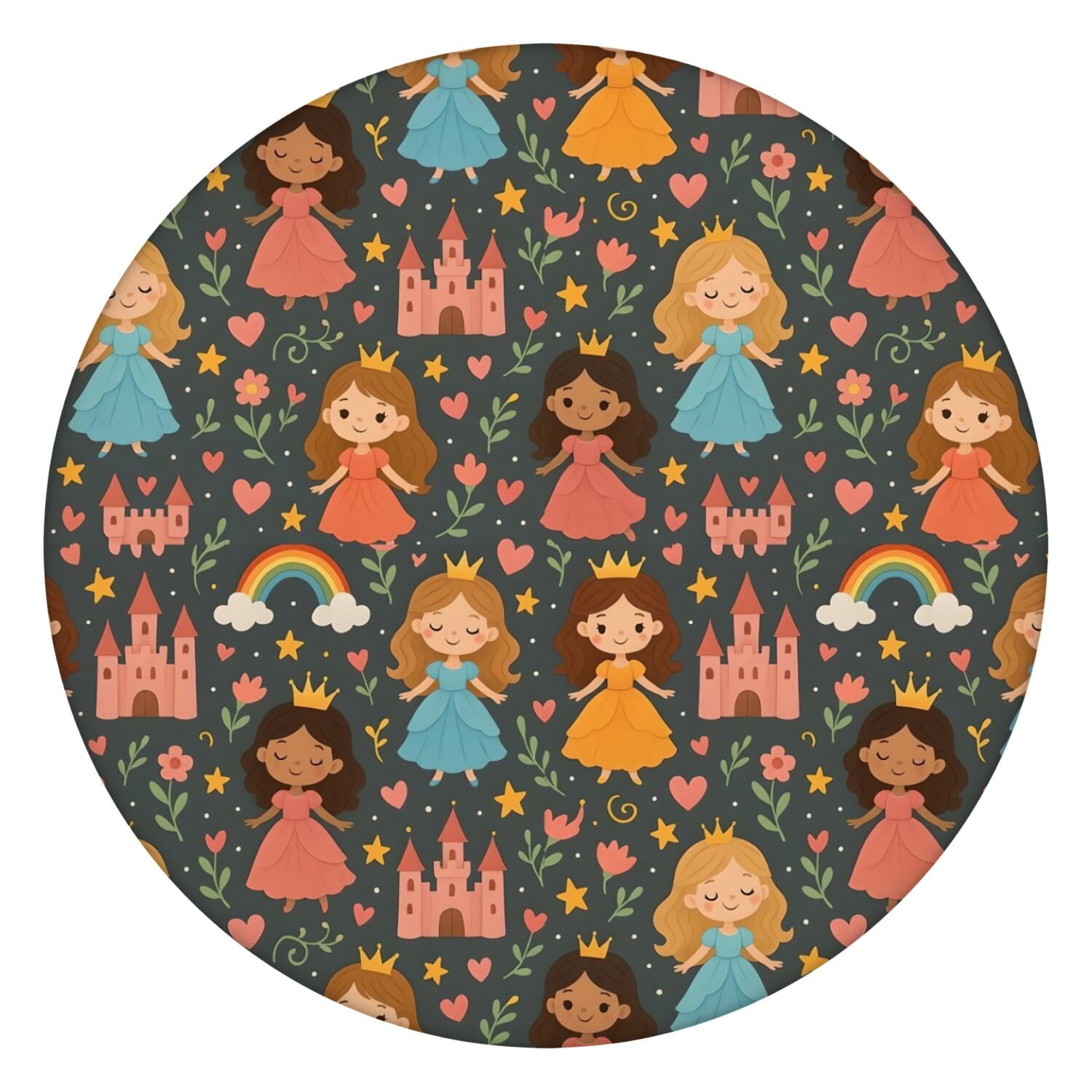 Colorful Princess Castle Pattern Round Fitted Tablecloth with Elastic ...