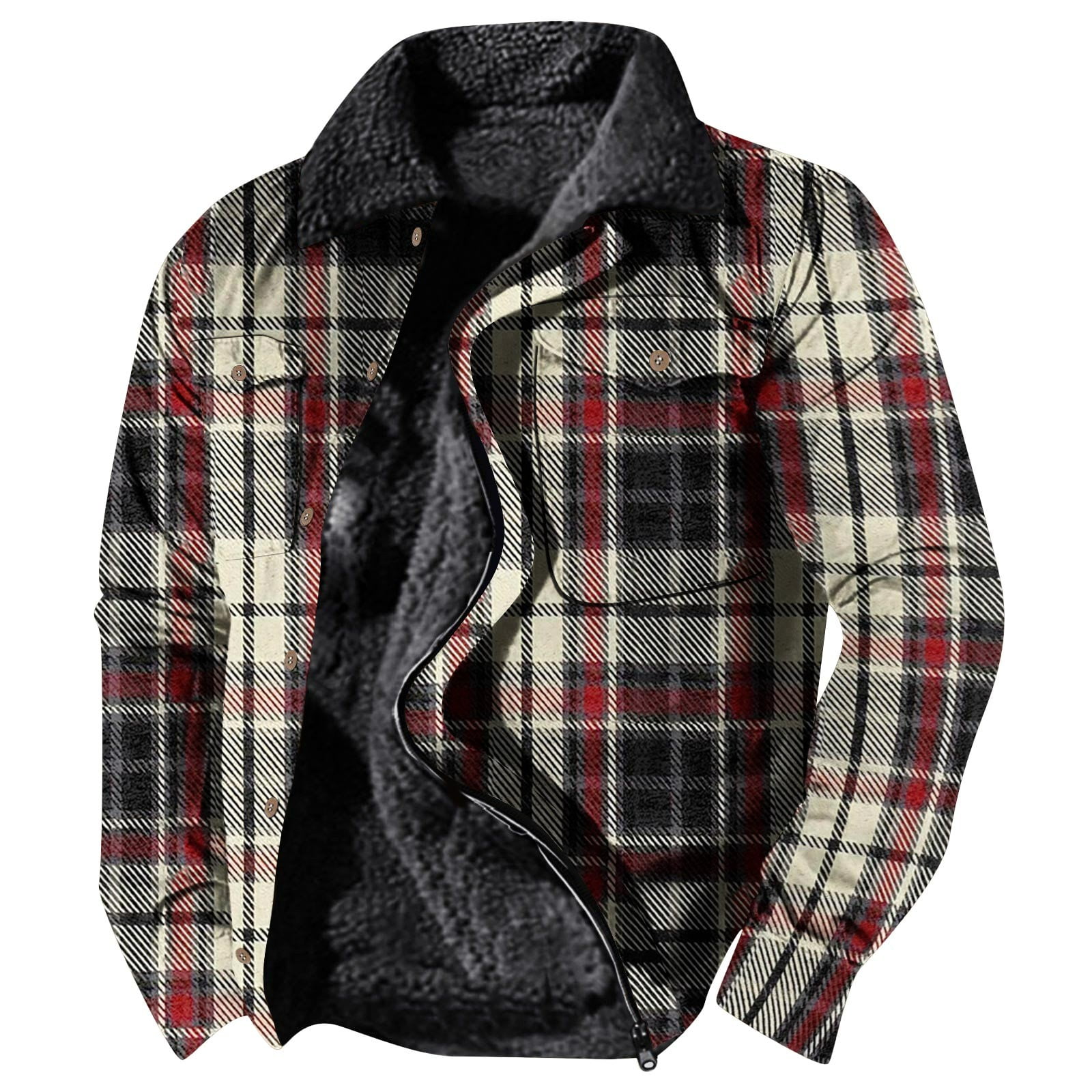 Colorful Print Loose Fit Jacket for Mens Fall Winter Fleece Lined ...