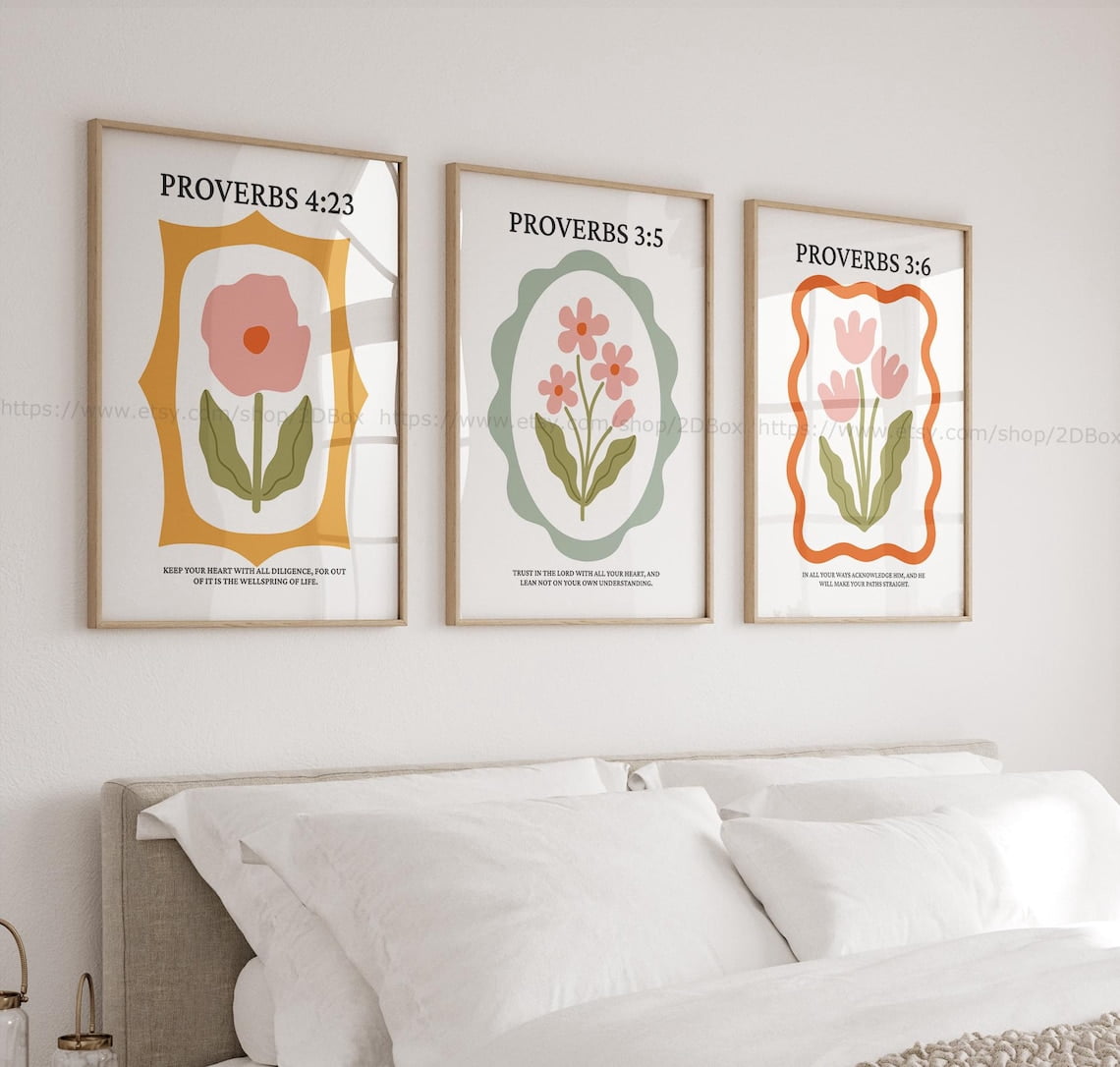 Colorful Proverbs Wall Art Modern Christian Home Decor Floral ...
