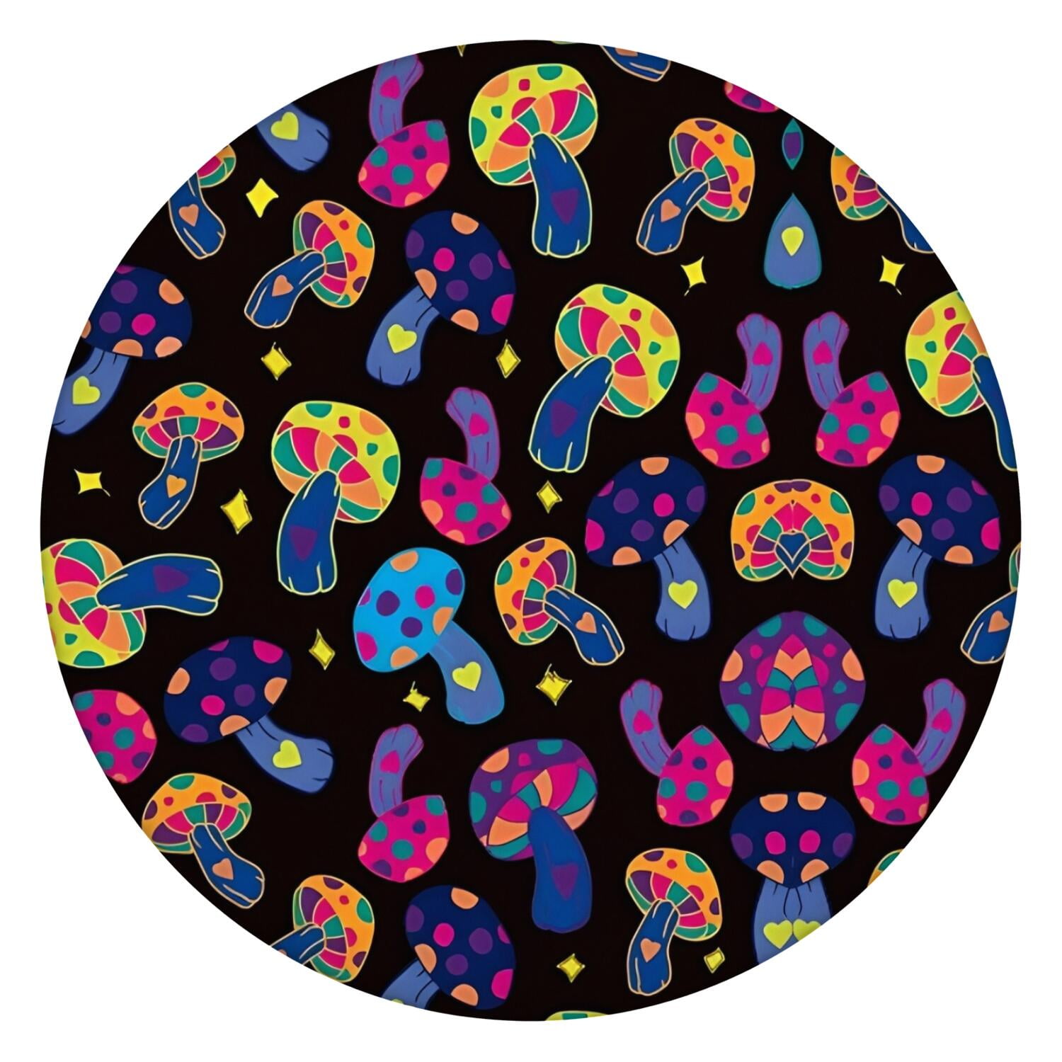 Colorful Psychedelic Mushroom Black Pattern Round Fitted Tablecloth ...