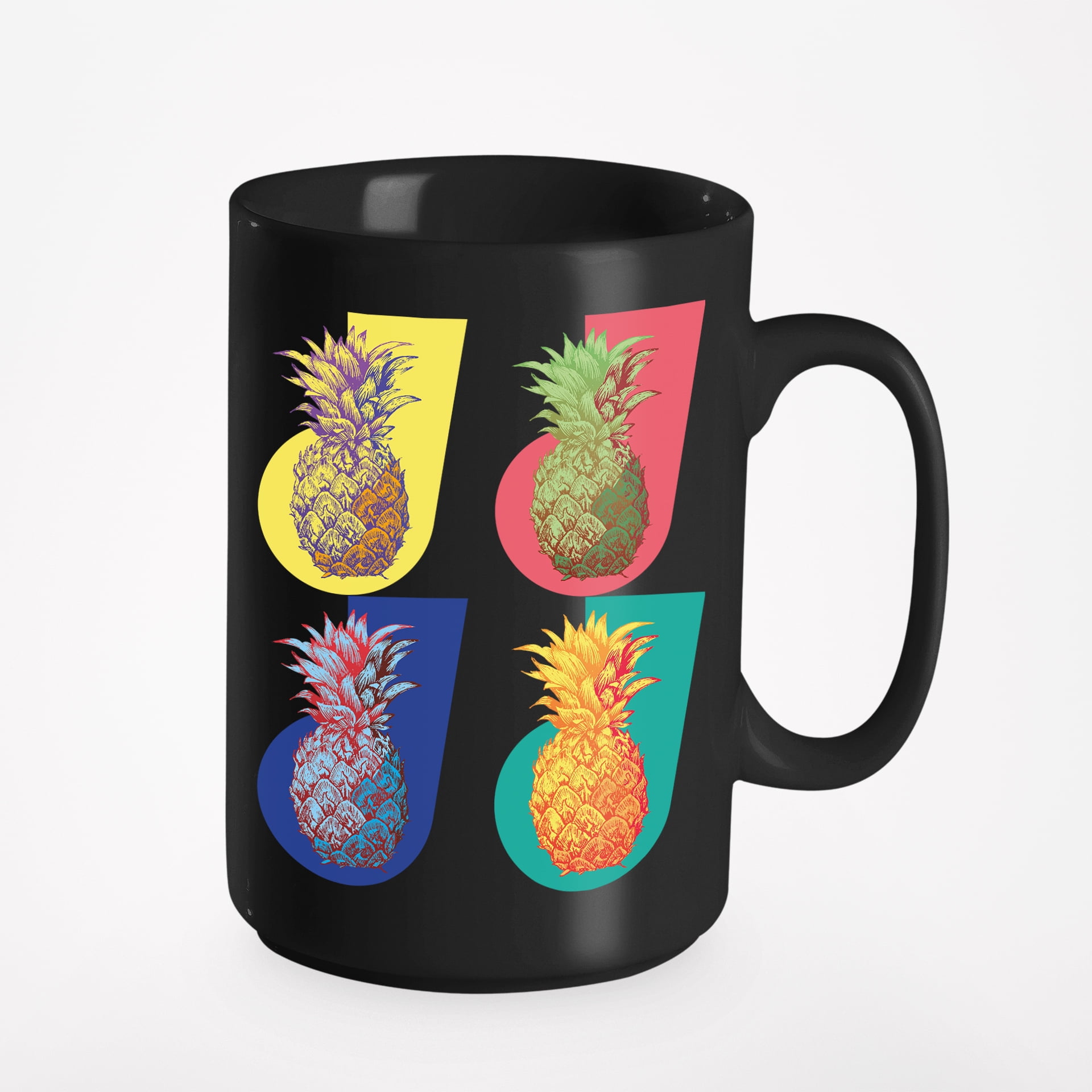 Colorful Psychedelic Pop Art Pineapple, Summer Cup, Black 15oz Ceramic ...