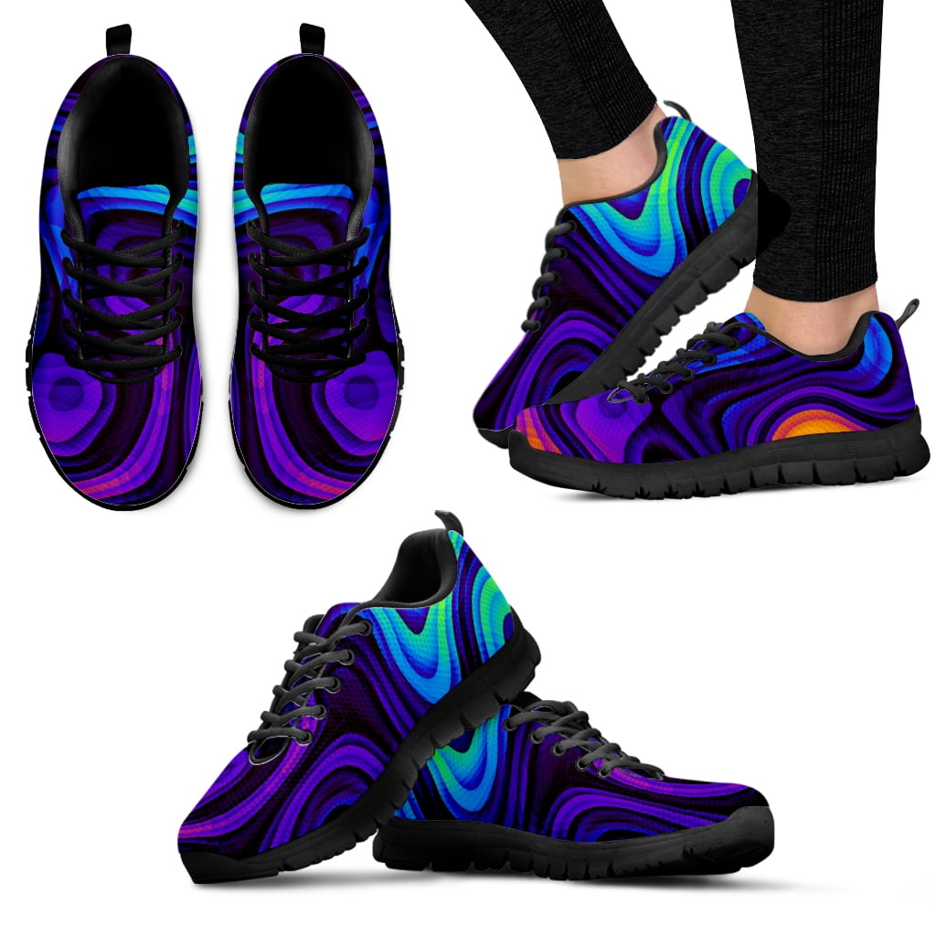 Colorful Psychedelic Print Shoes Abstract Art Sneakers Black Sole Lace ...