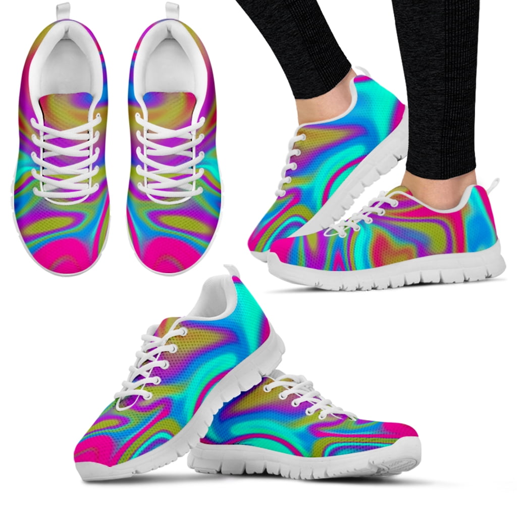 Colorful Psychedelic Print Shoes Abstract Art Sneakers Black Sole Lace ...