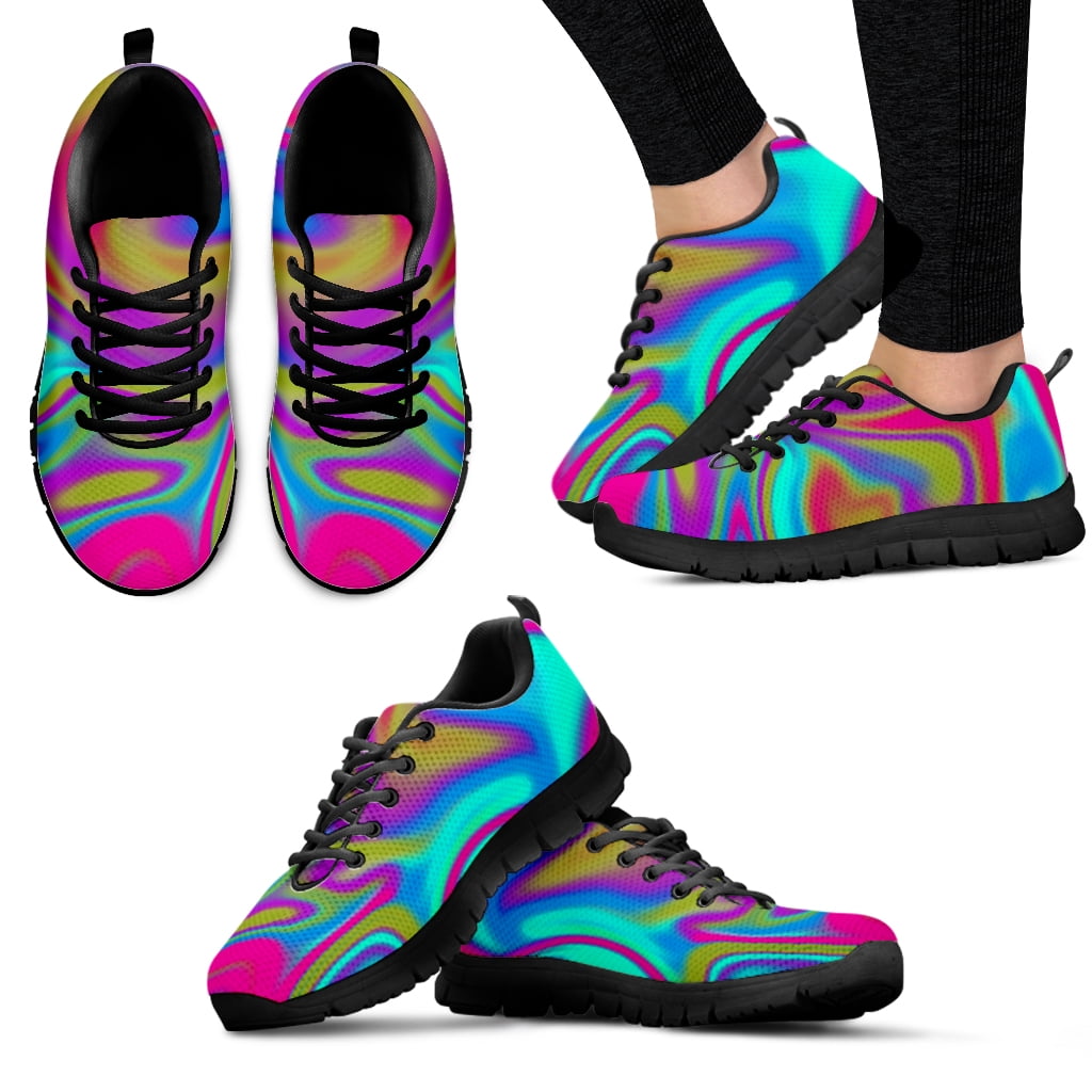 Colorful Psychedelic Print Shoes Abstract Art Sneakers Black Sole Lace ...