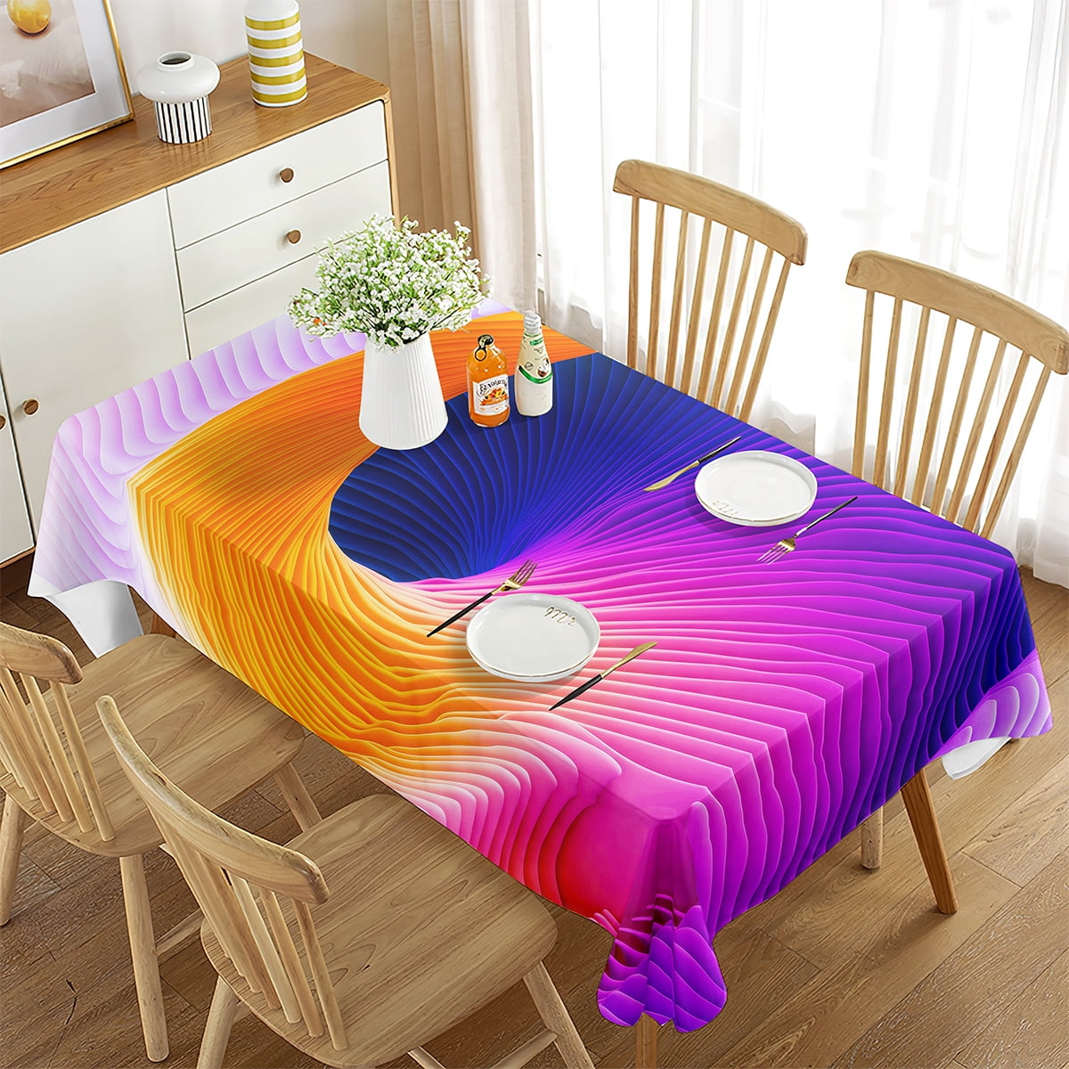 Colorful Psychedelic Tablecloth Dizziness Art ration for Rectangular ...