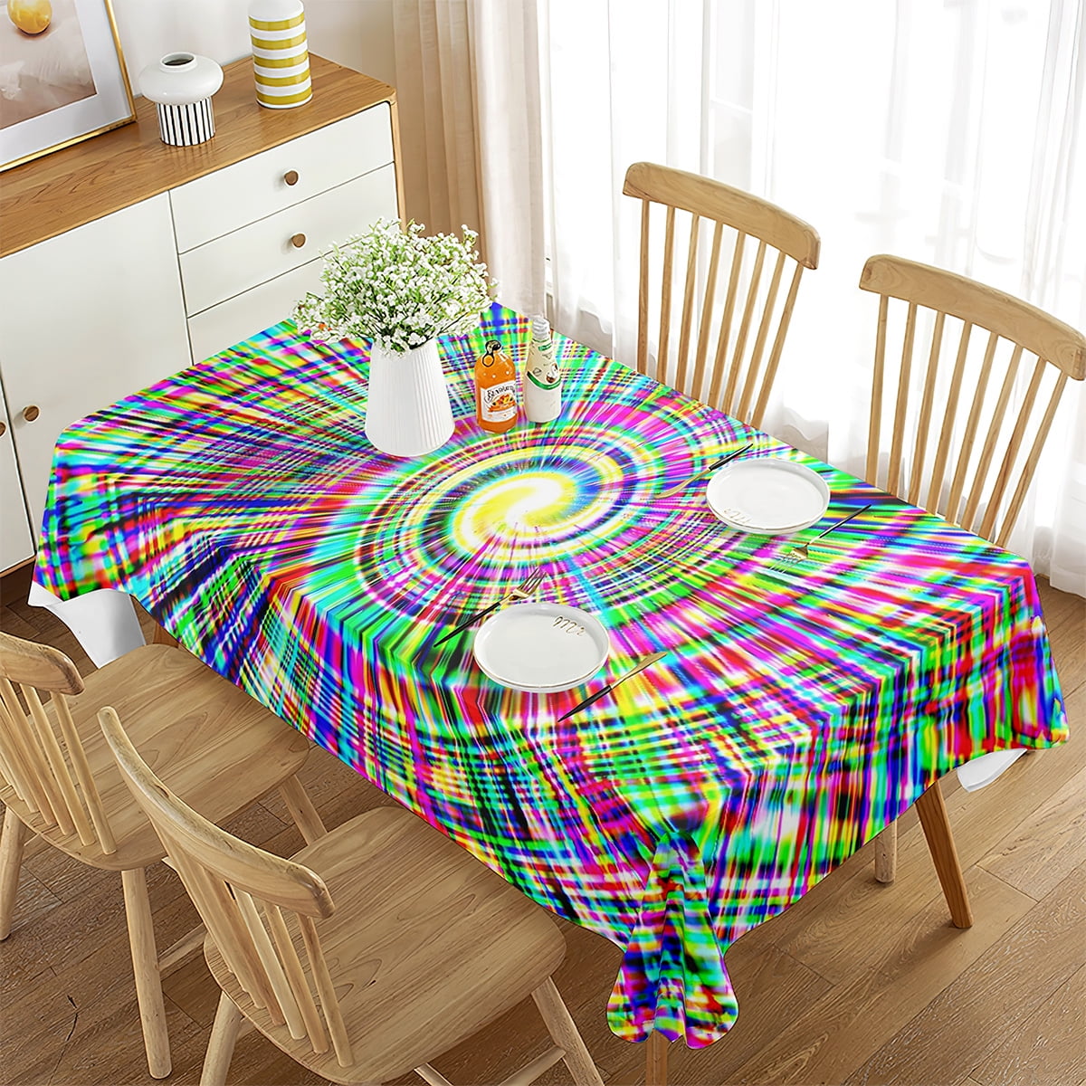 Colorful Psychedelic Tablecloth Dizziness Art ration for Rectangular ...