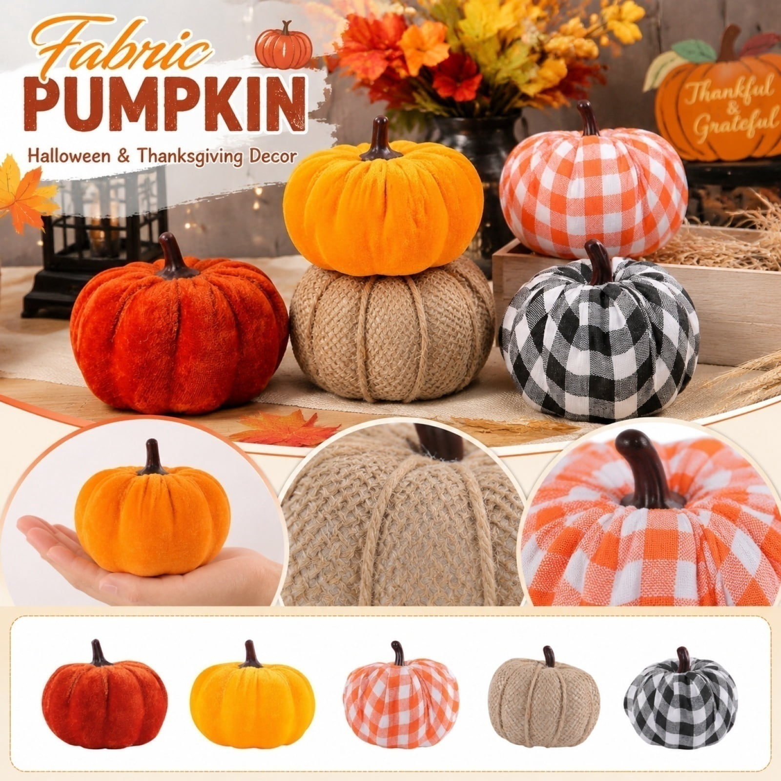 Colorful Pumpkin Decor Set of 5, Harvest Ornaments for Halloween ...