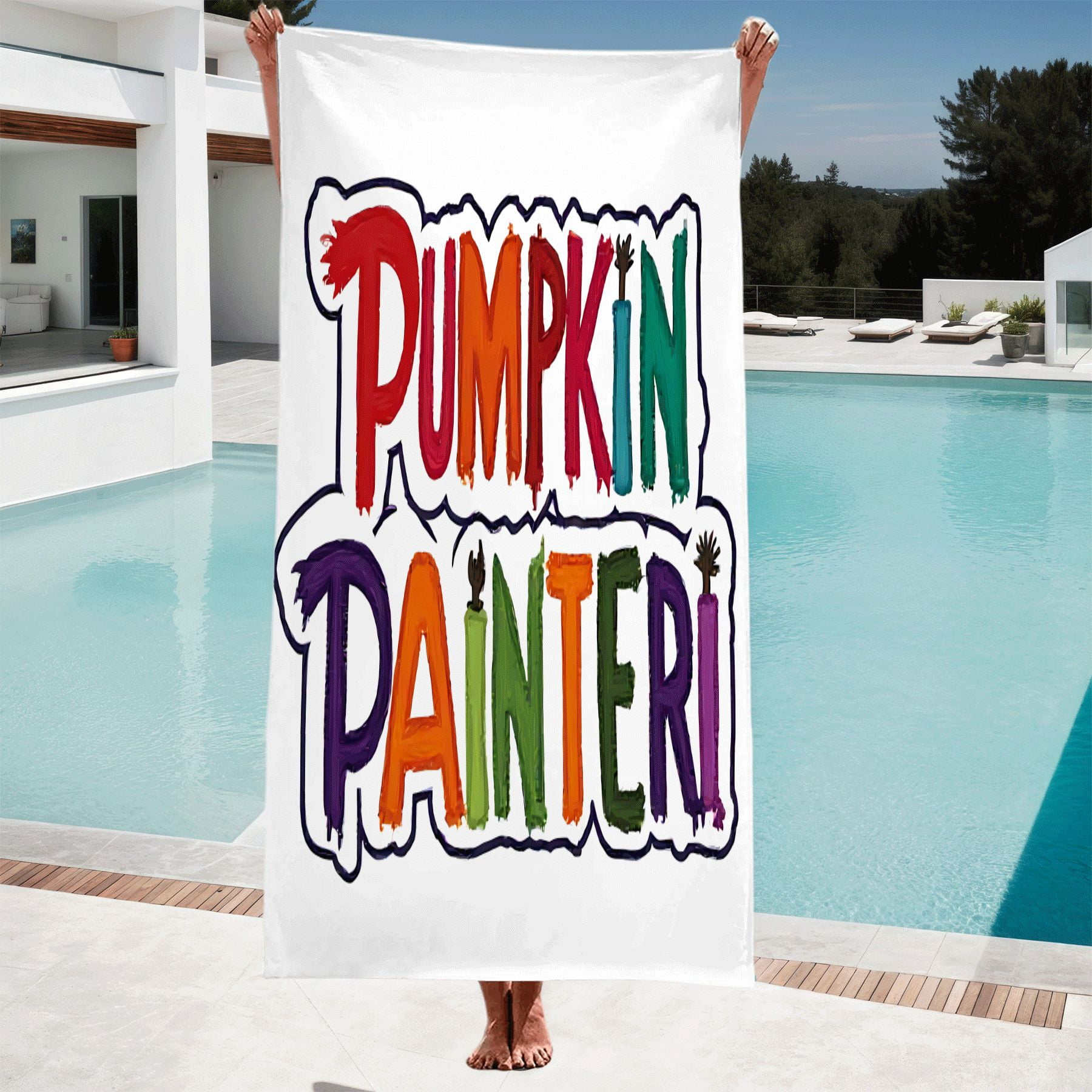 Colorful Pumpkin Painter Design Beach Towel - Fun Vibrant Dripping Text ...