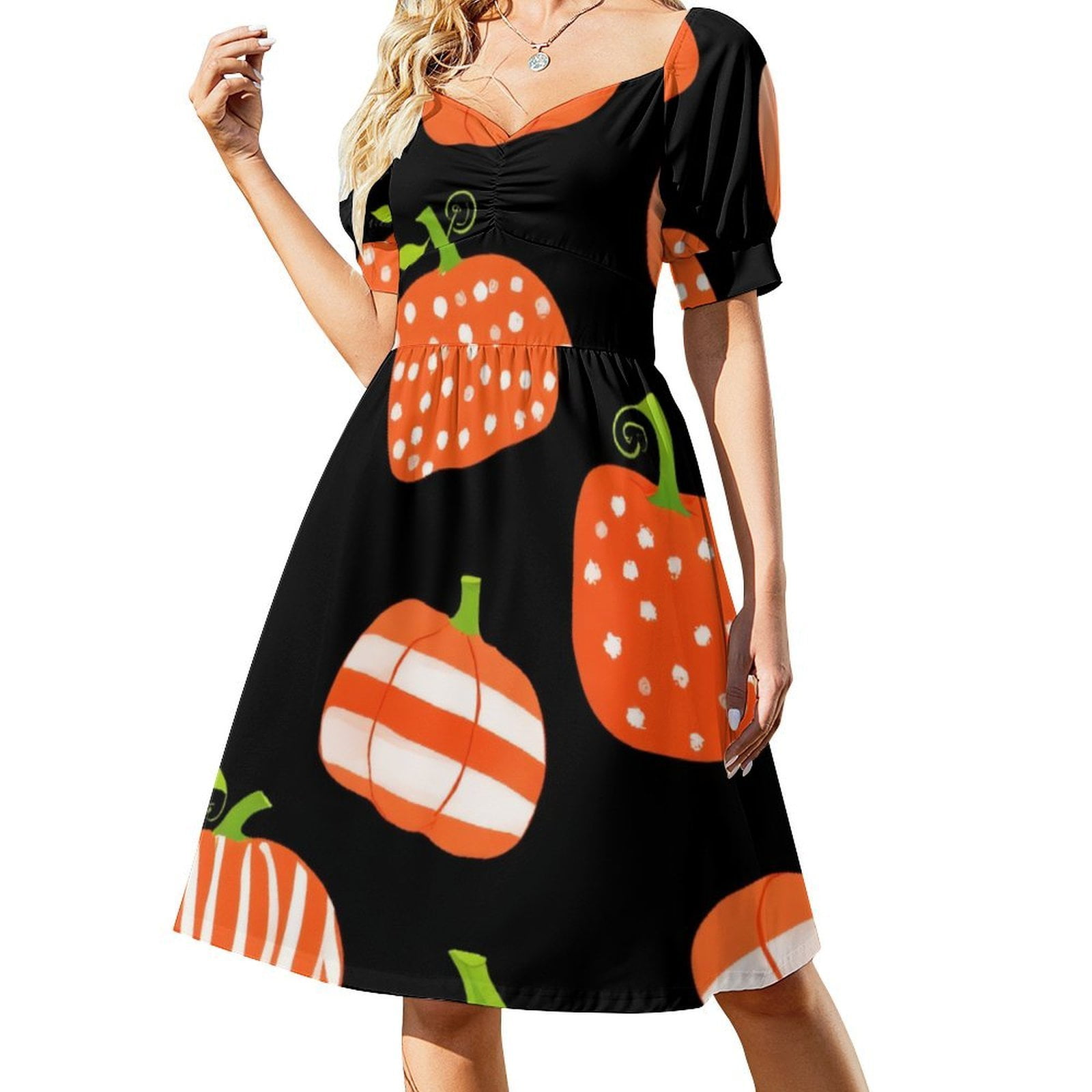 Colorful Pumpkin Pattern on Black Background Summer Women's Dress 2025 ...