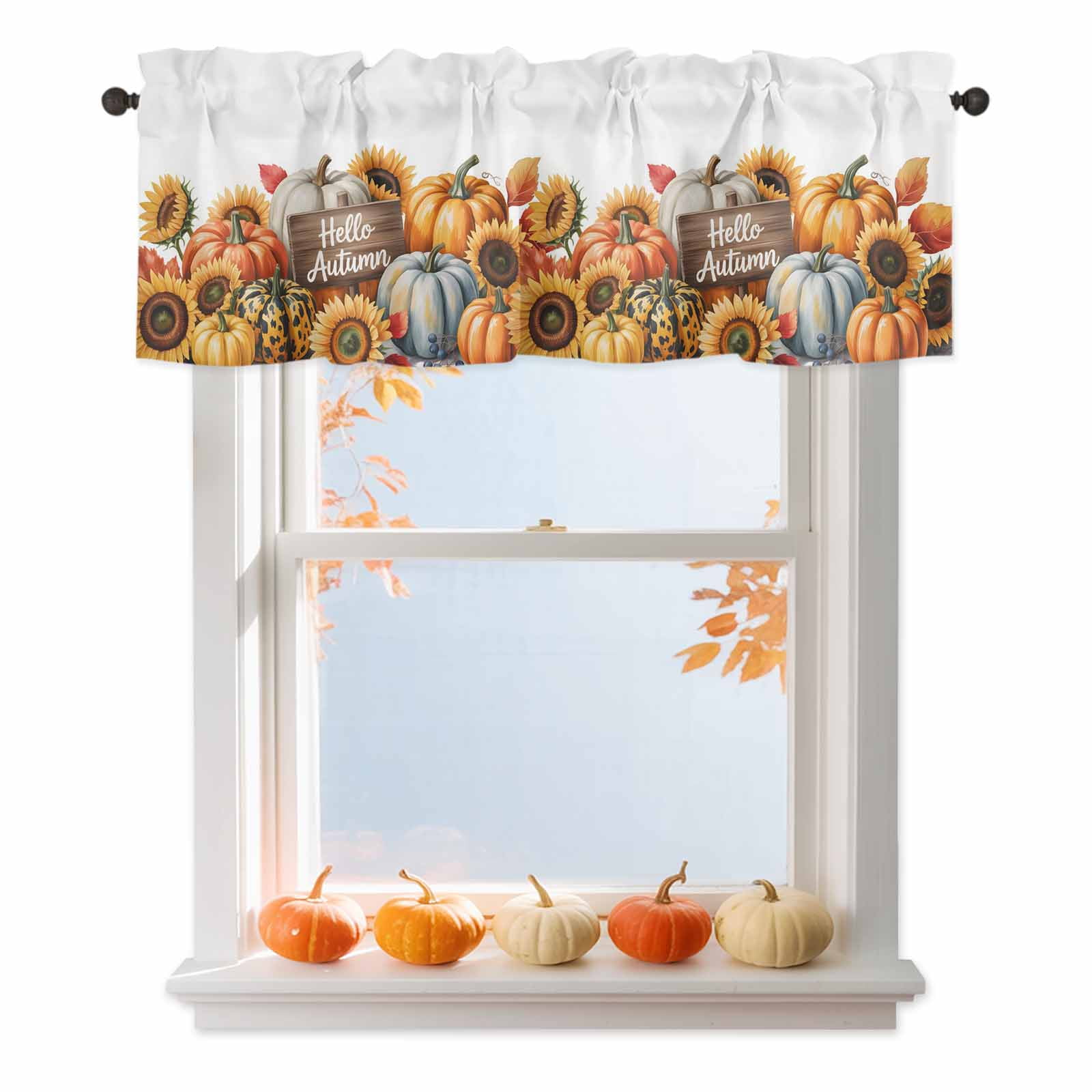 Colorful Pumpkin Sunflower Valances for Windows,Kitchen Valance Rod ...