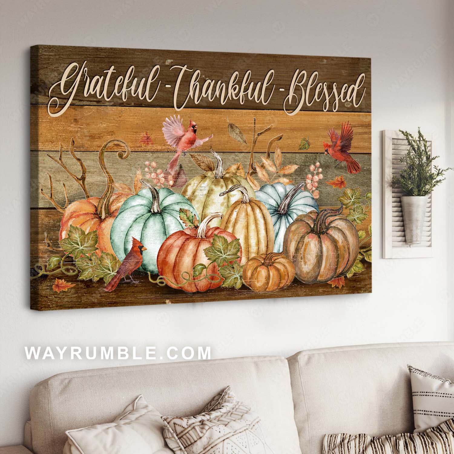 Colorful Pumpkin, Watercolor Style Style Cardinal, Grateful, Thankful ...