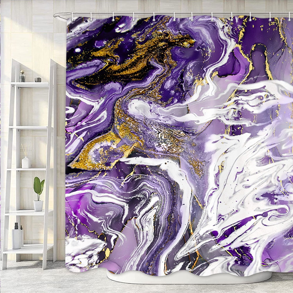 Colorful Purple Gold Marble Shower Curtain, Watercolor Abstract Modern ...