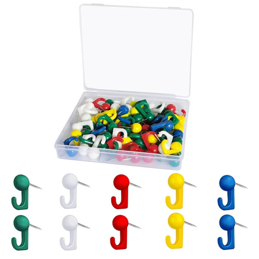 Colorful Push Pin Hooks, Trianu Plastic Heads Pin, 100 Pcs Decorative ...