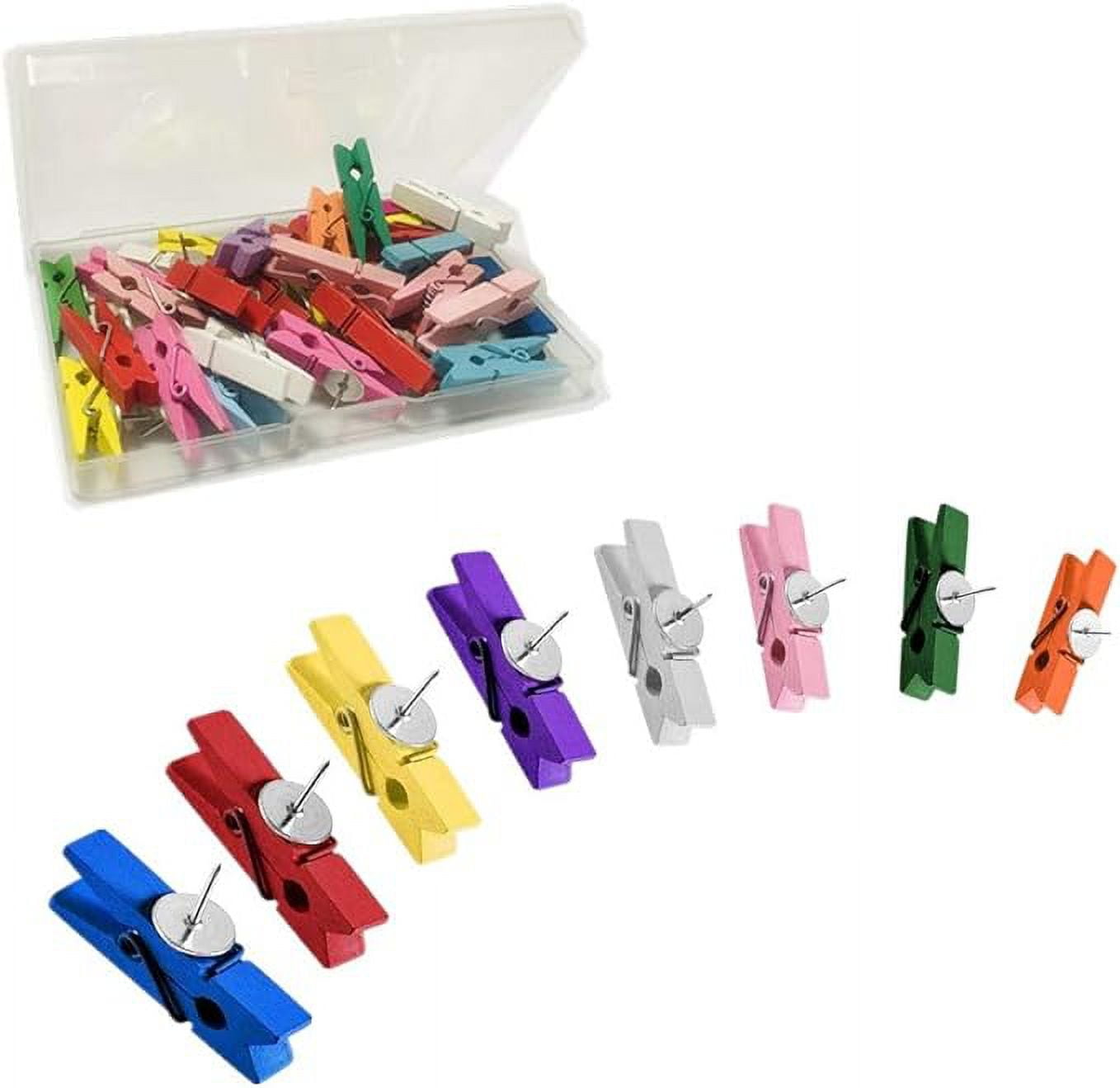 Colorful Push Pins Clips, Decorative Paper Wood Clips with Thumbtacks ...