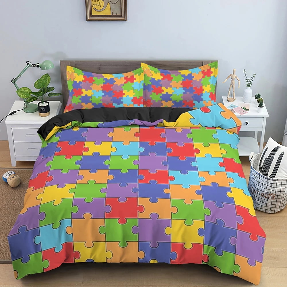 Colorful Puzzle Duvet Cover King 3D Geometric Figure Quilt Cover Boys ...