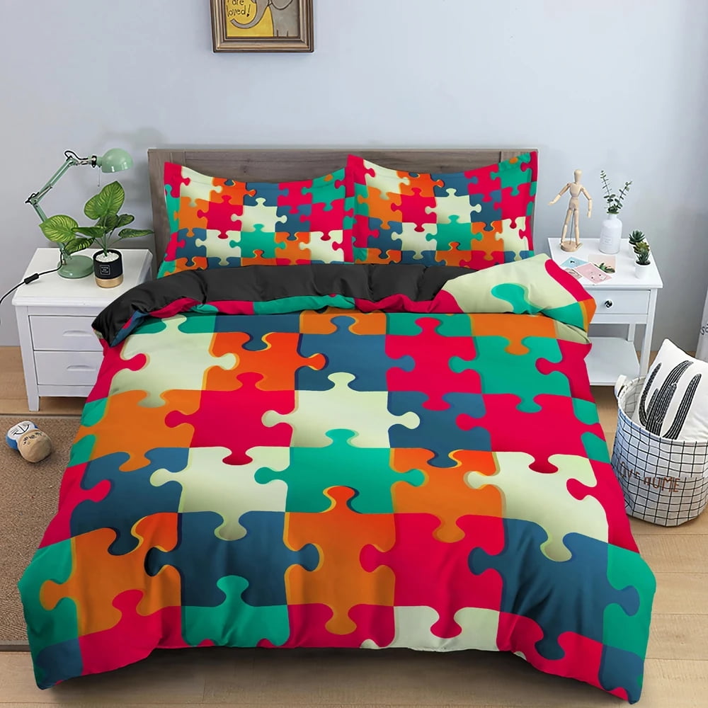 Colorful Puzzle Duvet Cover King 3D Geometric Figure Quilt Cover Boys ...
